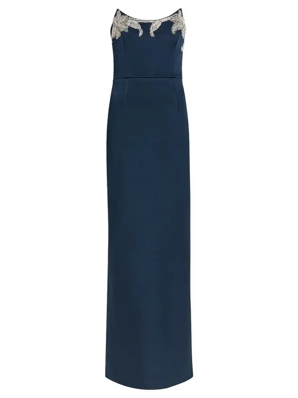 Rebecca Vallance Lessa Embellished Duchess-satin Gown - Navy