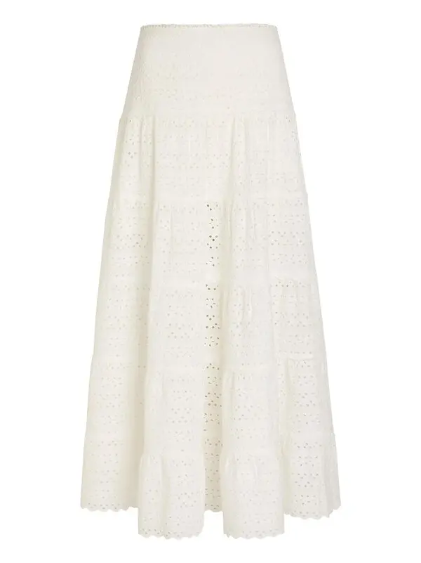 Rixo Ripeka Embroidered Cotton Midi Skirt - Ivory