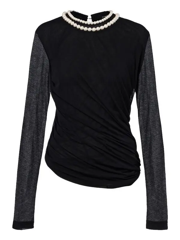 Junya Watanabe Draped Faux Pearl-embellished Cotton Top - Black