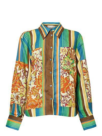 ALEMAIS Charlie Striped Floral Linen Shirt - Multi