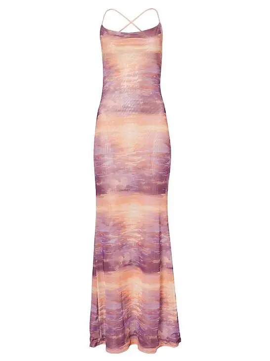 GRACEJACOB Sunset Open-back Mesh Maxi Dress - Multi