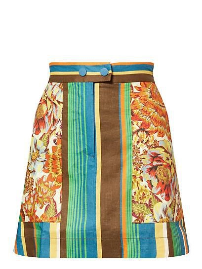 ALEMAIS Striped Floral Linen Mini Skirt - Multi