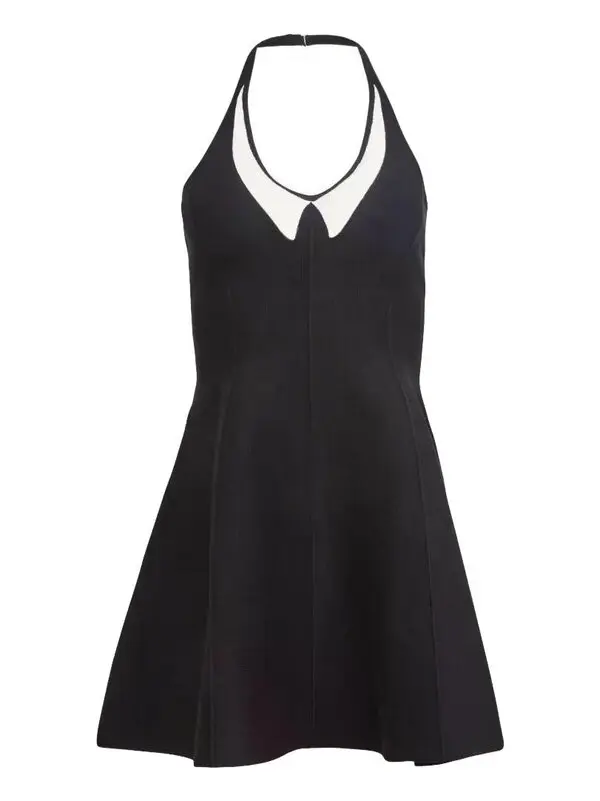FLEUR DU MAL Collier Collared Flare Mini Dress - Black