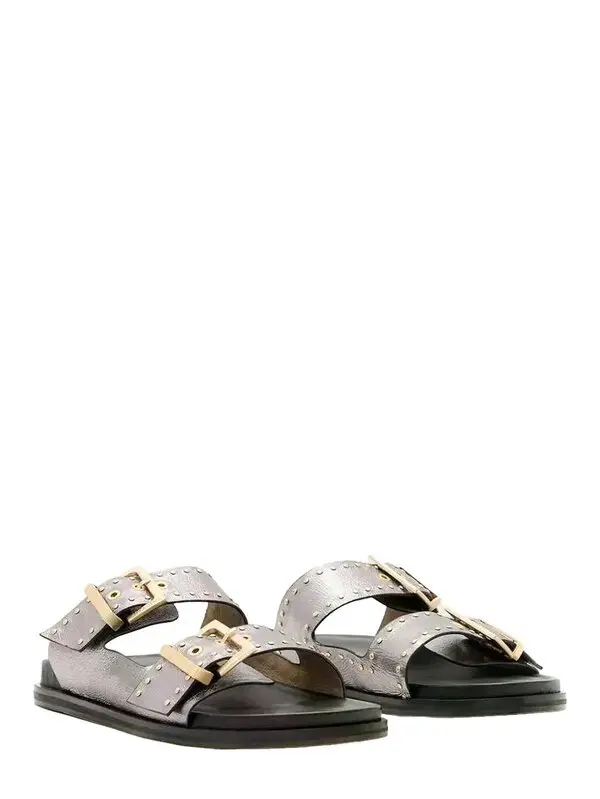 ALLSAINTS Magda Stud-embellished Buckled Flat Sandals - Silver