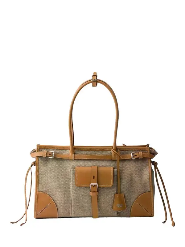 Prada Bonnie Linen And Leather Tote Bag - Neutrals