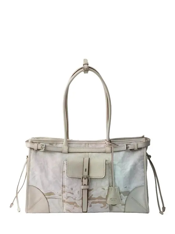 Prada Bonnie Large Printed Linen And Leather Handbag - Neutrals