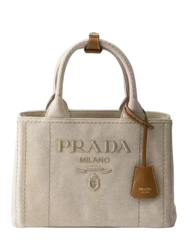 Prada Jardini Re Small Cotton Canvas Bag - Neutrals