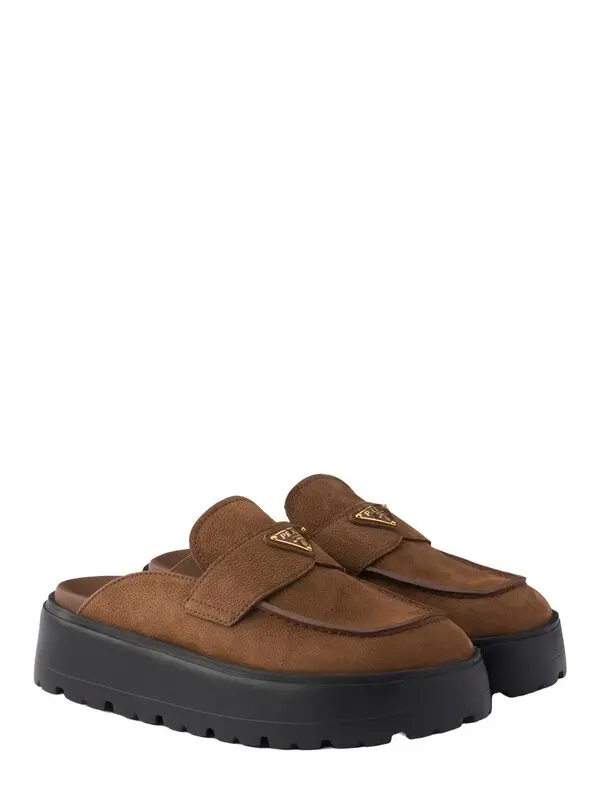 Prada Nubuck Flatform Mules - Cocoa Brown