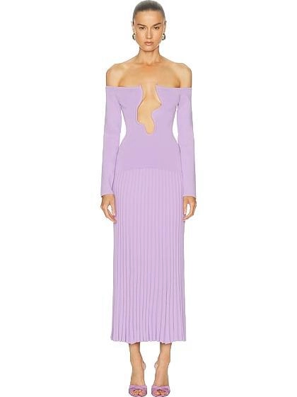 Christopher Esber Salacia Pleated Off Shoulder Dress - Lilac