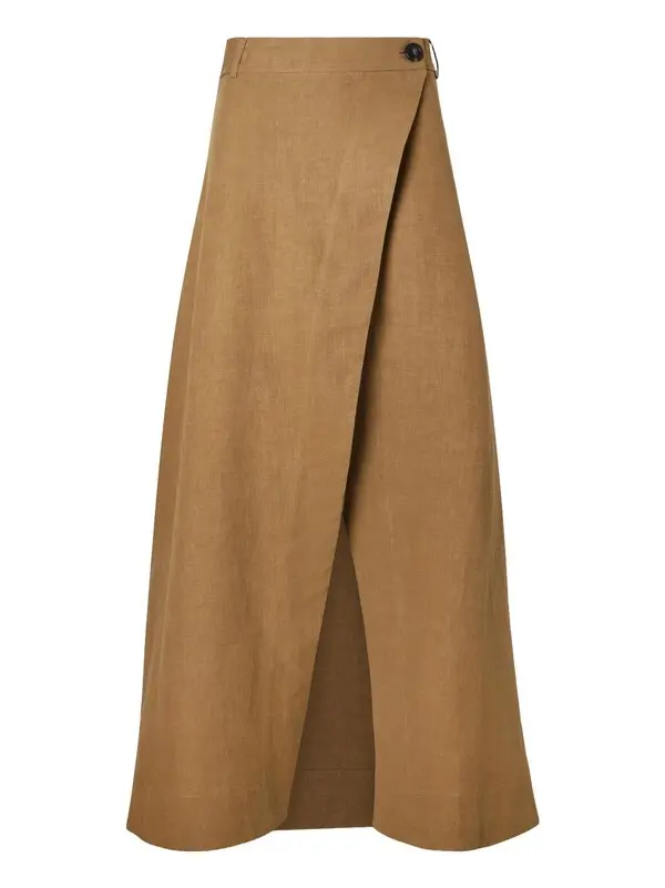 Le Kasha Rayi Linen Maxi Skirt - Brown
