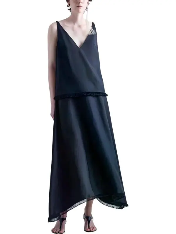 FFORME Emory Fringe-trim V-neck Sleeveless Blouse - Black