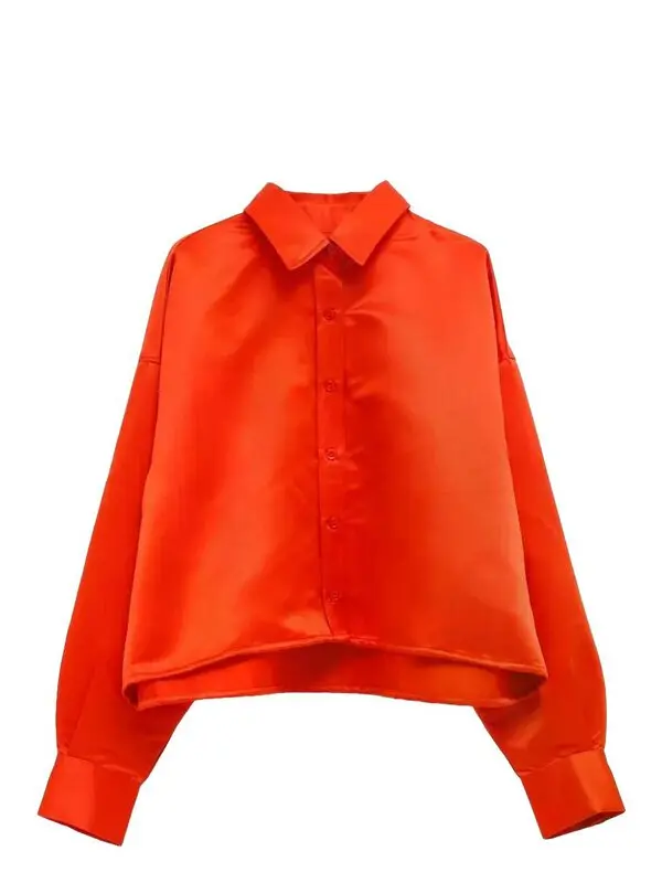 THE FRANKIE SHOP Arlen Satin Cropped Shirt - Orange