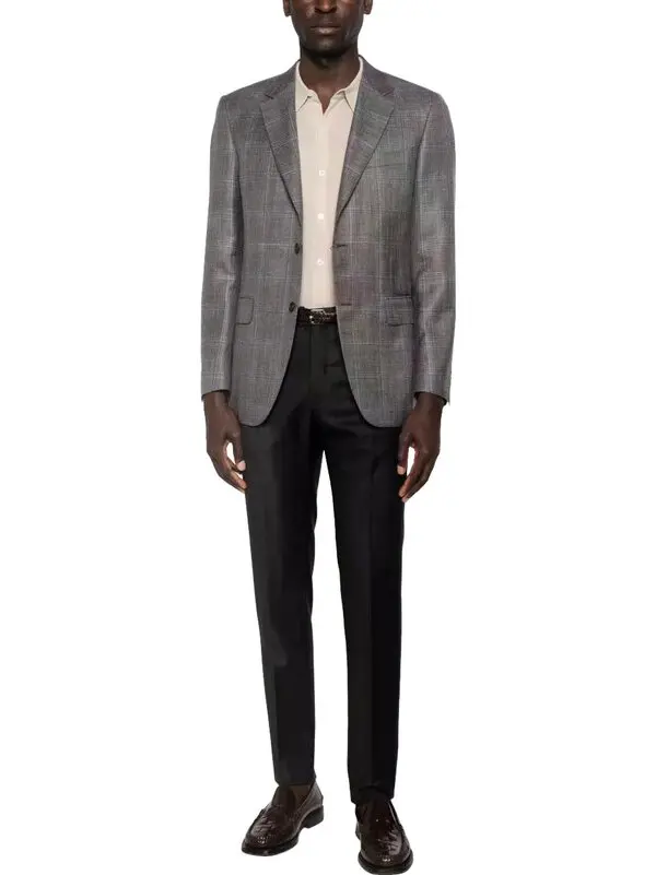 Canali Check-pattern Single-breasted Blazer - Grey