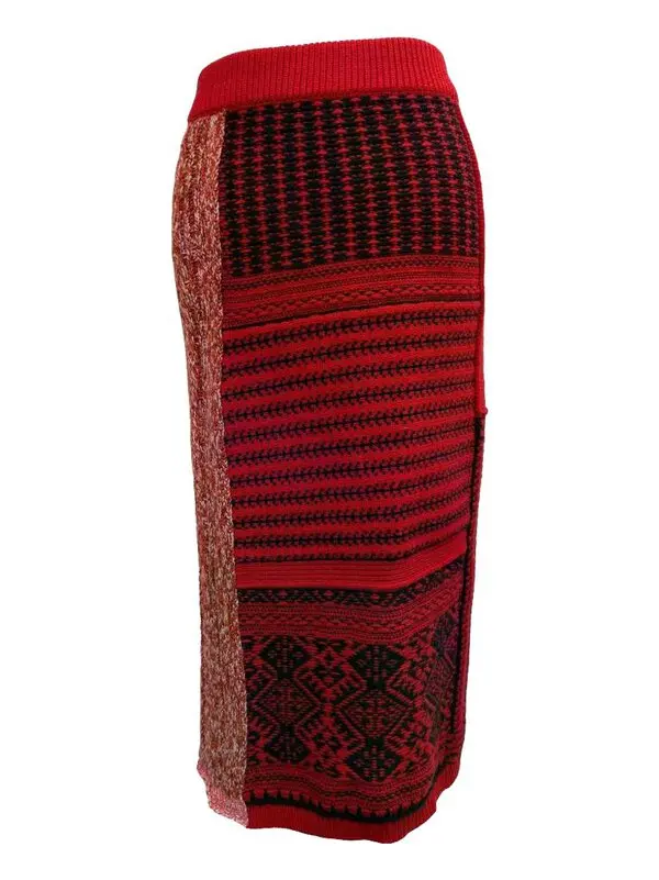 Burberry Knit Maxi Skirt With Geometric Panelling - Red