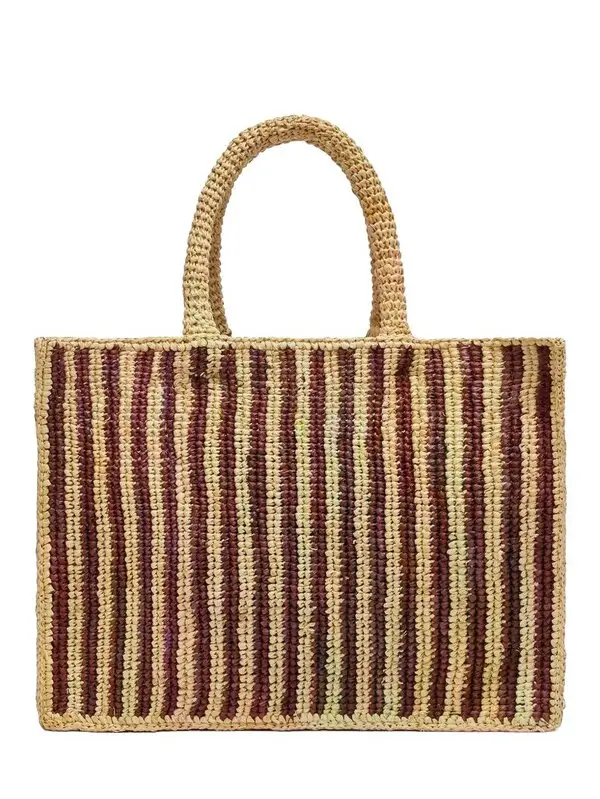 MC2 SAINT BARTH Striped Raffia Tote Bag - Red