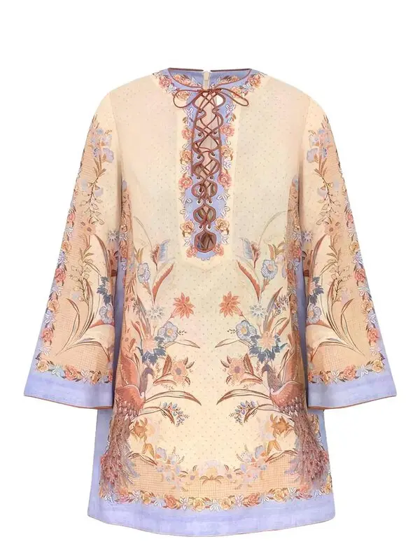 Zimmermann Indra Lace-up Tunic Mini Dress - Neutrals