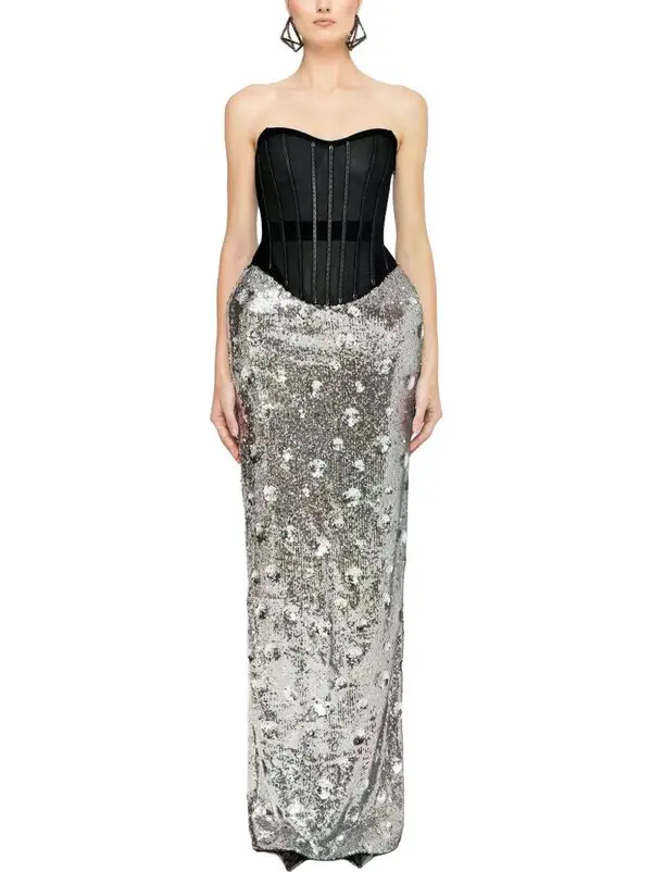 NISSA Sequin Embellished Corset Gown - Silver