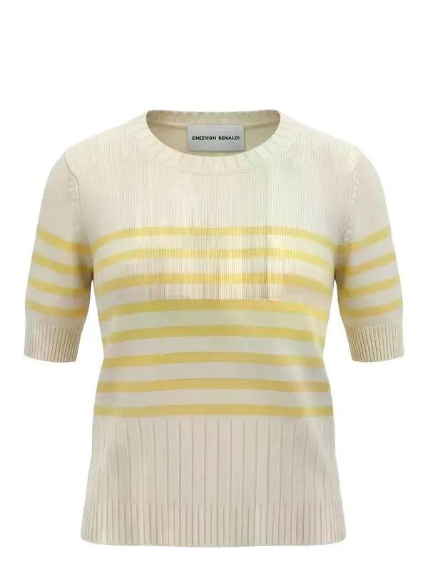 EMERSON RENALDI Striped Short-sleeve Knit Sweater - Neutrals