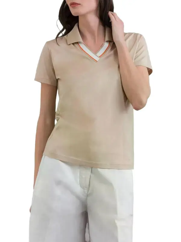 MOORER Striped Trim Polo Shirt - Neutrals