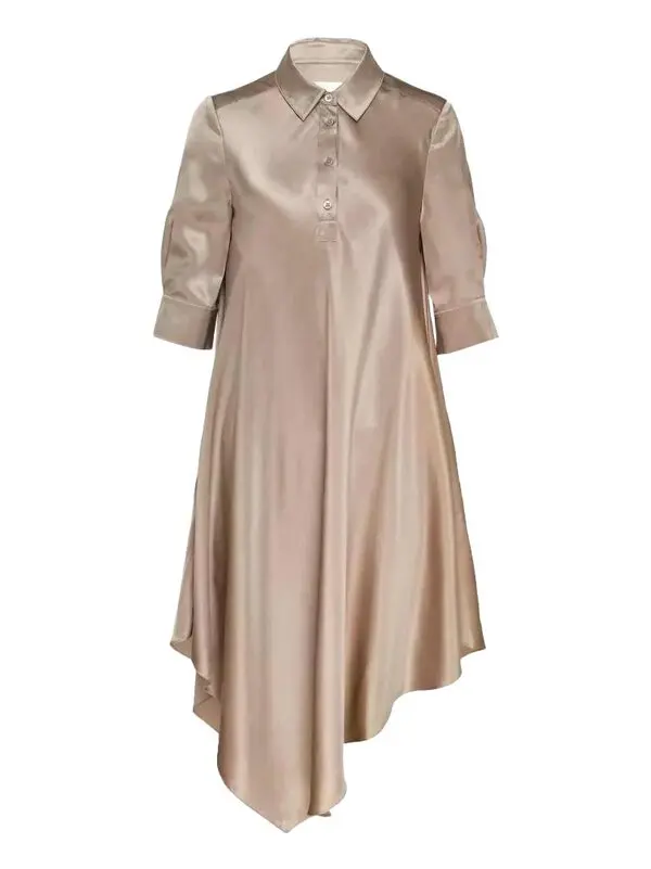 CLUB21 COLLECTION Asymmetric Satin Shirt Dress - Neutrals