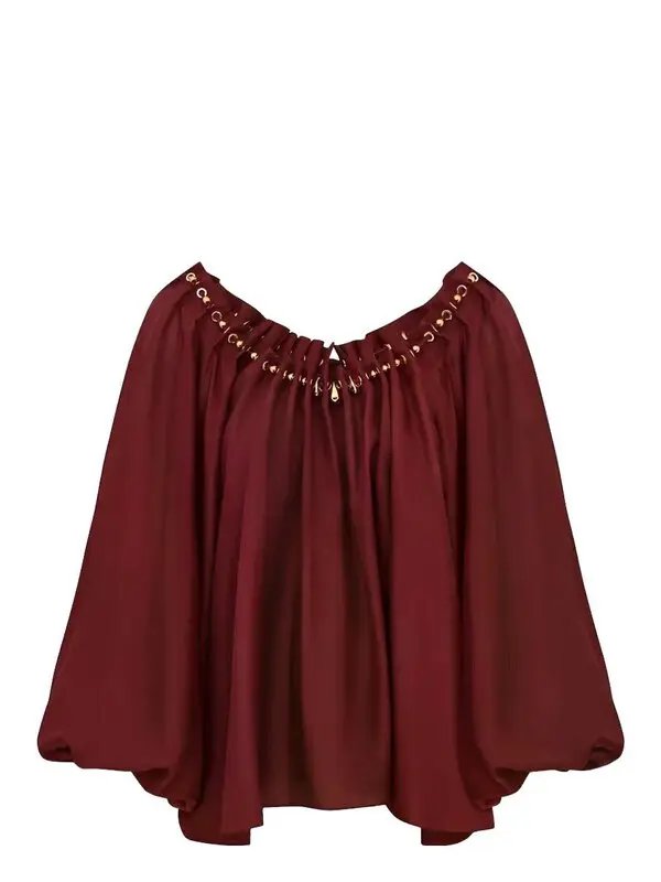 Zimmermann Aster Gathered Bead Blouse - Red