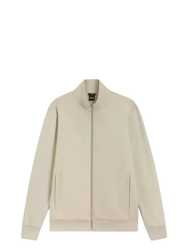 BOSS Long-sleeve Zip-up Cotton Sweatshirt - Neutrals