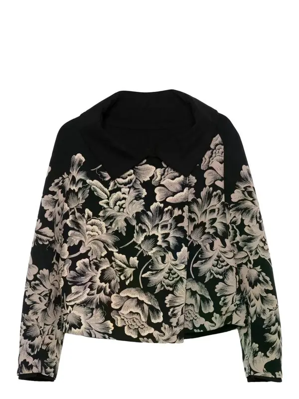 IBRIGU Floral Print Wool-silk Blend Jacket - Black
