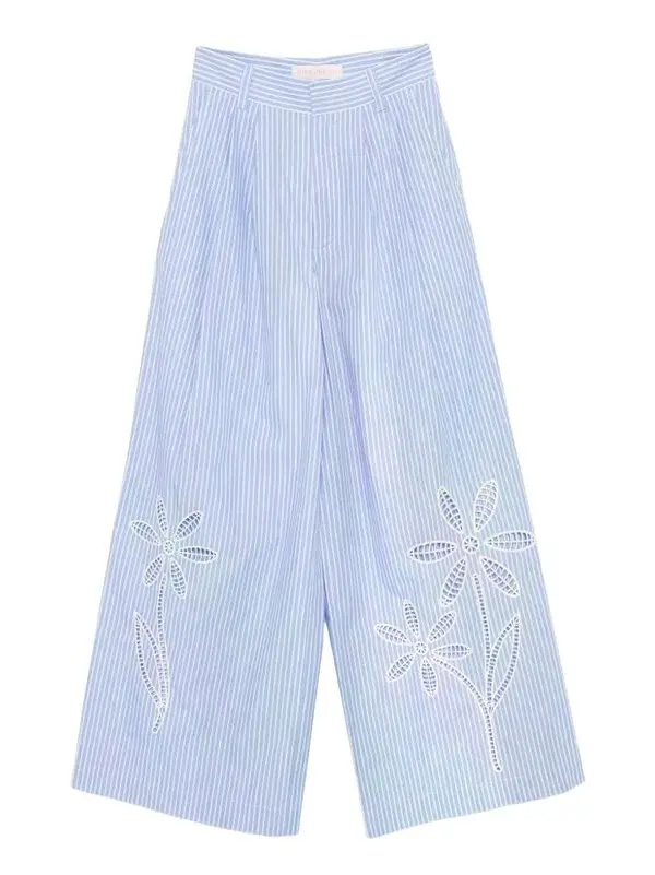 Mira Mikati Striped Trousers With Floral Embroidery - Blue