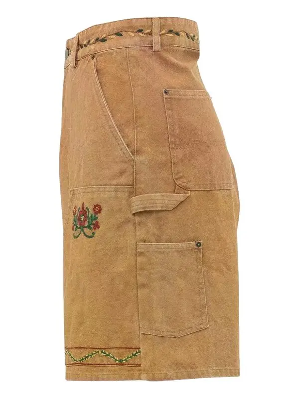 FOUND Floral Embroidered Belted Shorts - Brown