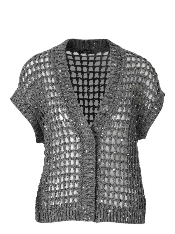 Peserico Sequin-embellished Open-knit Cotton Cardigan - Grey