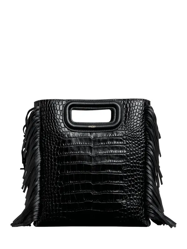 Maje Leather M Cross-body Bag With Fringe Detail - Black