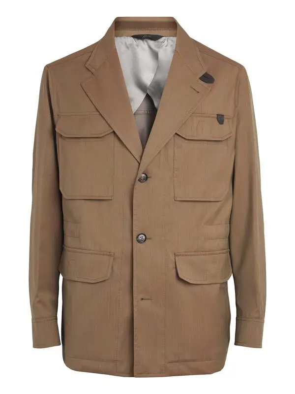 Brioni Single-breasted Blazer With Leather Trim - Brown