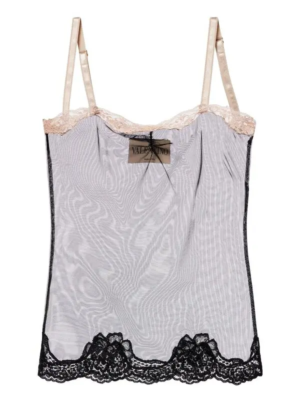 Valentino Garavani Lace-trimmed Sheer Mesh Camisole - Black
