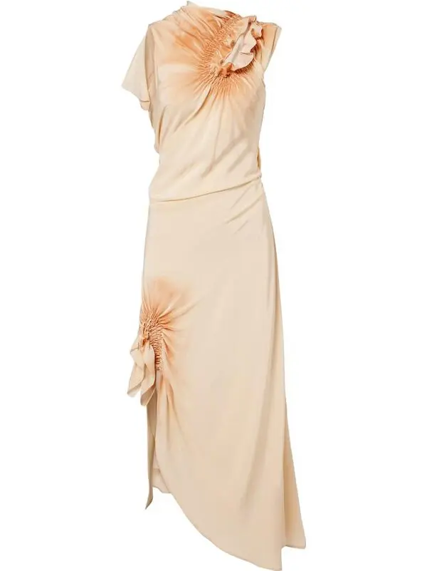 Victoria Beckham Asymmetrical Smocked Silk Cocktail Dress - Beige