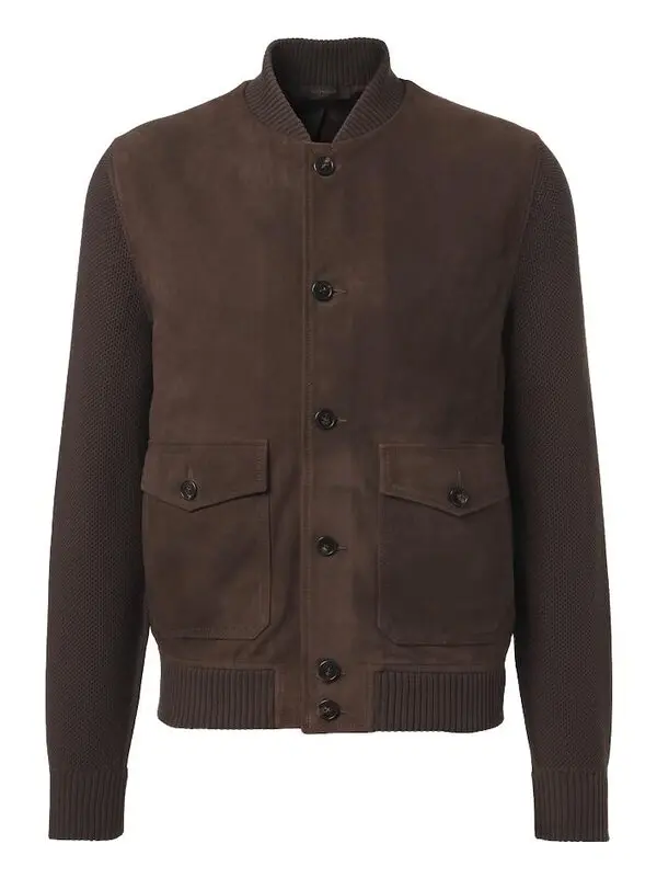 Incotex Cotton-trimmed Suede Bomber Jacket - Brown