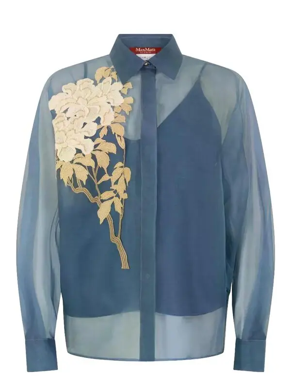 Max Mara Floral-embroidered Sheer Blouse - Blue
