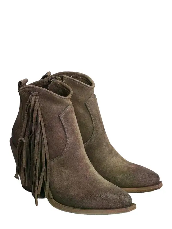 METISSE Suede Fringe Ankle Boots - Brown