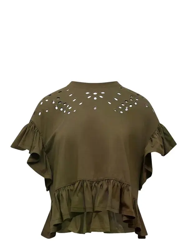 Ulla Johnson Mariana Eyelet-embroidered Peplum Top - Green