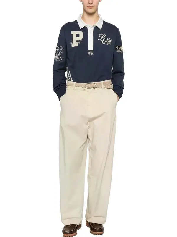 LA MARTINA Logo-patch Long-sleeve Polo Shirt - Blue