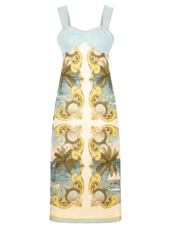 Farm Rio Royal Sea Linen Midi Dress - Multi