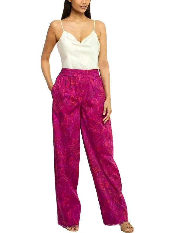 Cinq À Sept Ibbie Paisley-bloom Frayed-hem Trousers - Pink