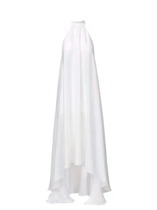 IL VOLO Sheer Panelled High-low Halterneck Dress - White