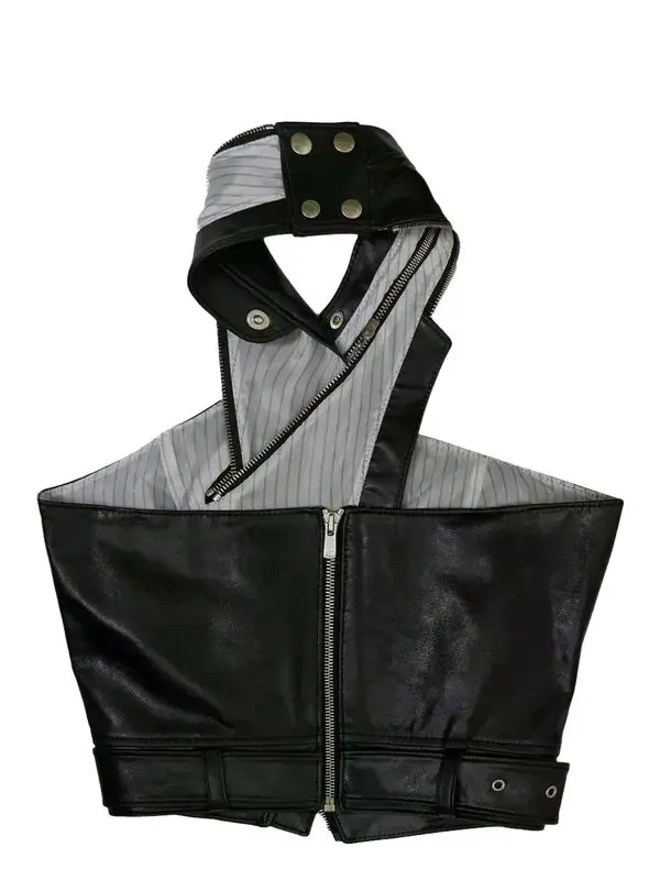 GRACE ELWOOD Biker-style Halterneck Top - Black