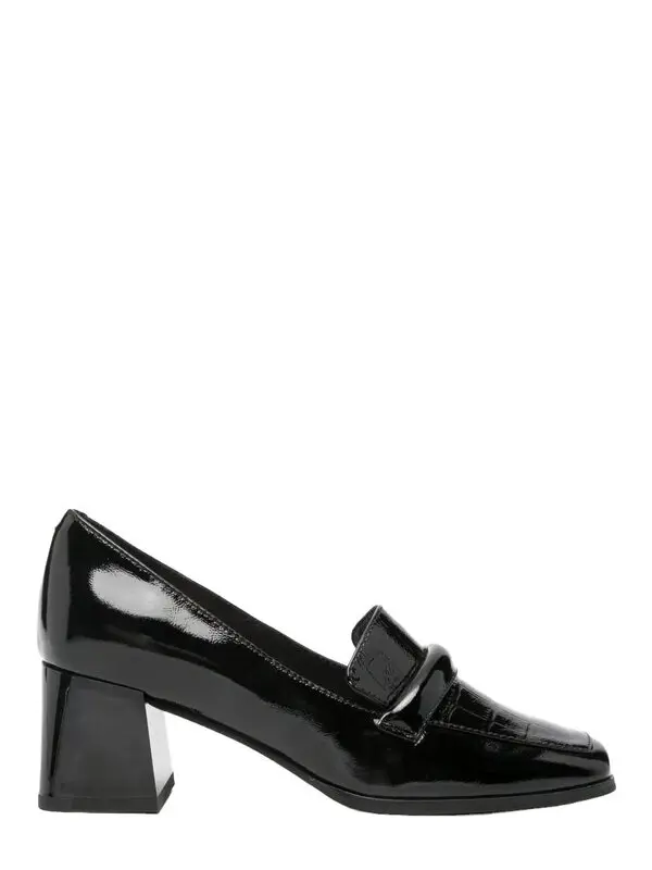 LINDA BAUMANN Patent Croc-effect Block Heel Pumps - Black