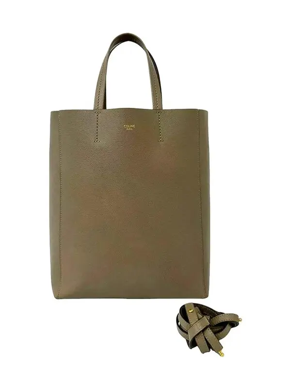 Celine Grained Calfskin Vertical Cabas Satchel - Brown