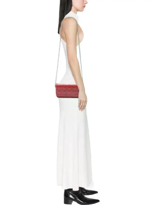 Dior 2011 Patent Cannage Lady Wallet On Chain Crossbody Bag - Red