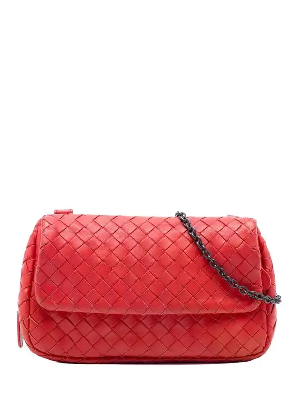 Bottega Veneta Mini Nappa Intrecciato Expandable Chain Flap Crossbody Bag - Red