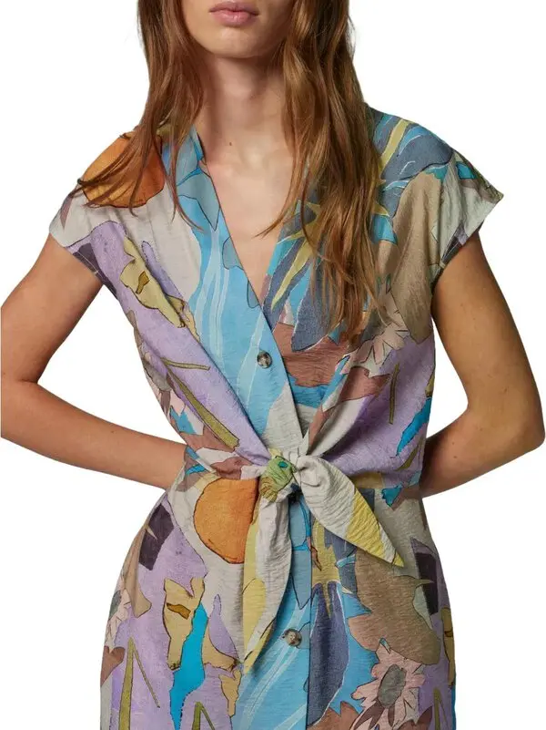 Paul Smith River Collage Graphic-print Tie-front Dress - Neutrals