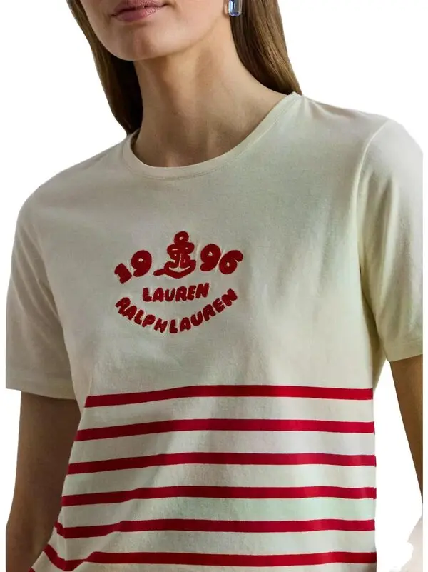 Ralph Lauren Striped Cotton T-shirt With Logo Embroidery - Neutrals