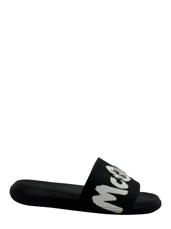 Alexander McQueen Graffiti Logo Slide Sandals - Black